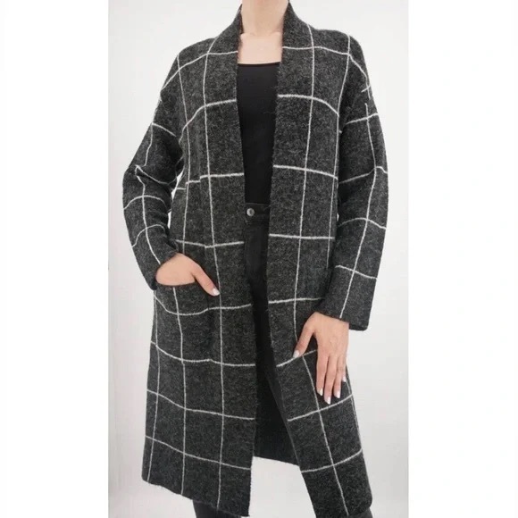 Cyrus | Sweaters | Cyrus Windowpane Plaid Openfront Maxi Cardigan In ...